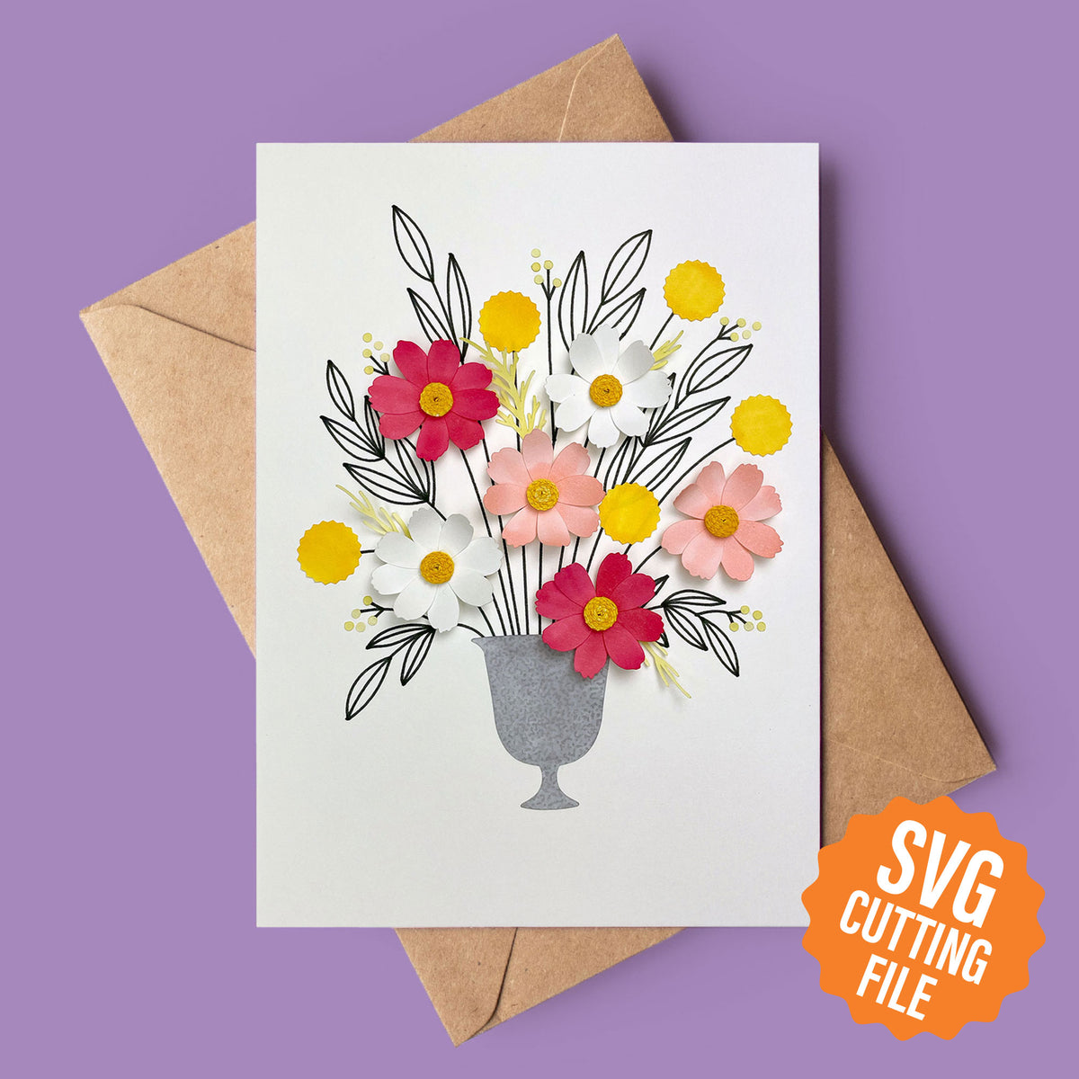 3D Flower Card Template, Cosmos Greeting Card for Cutting Machines ...